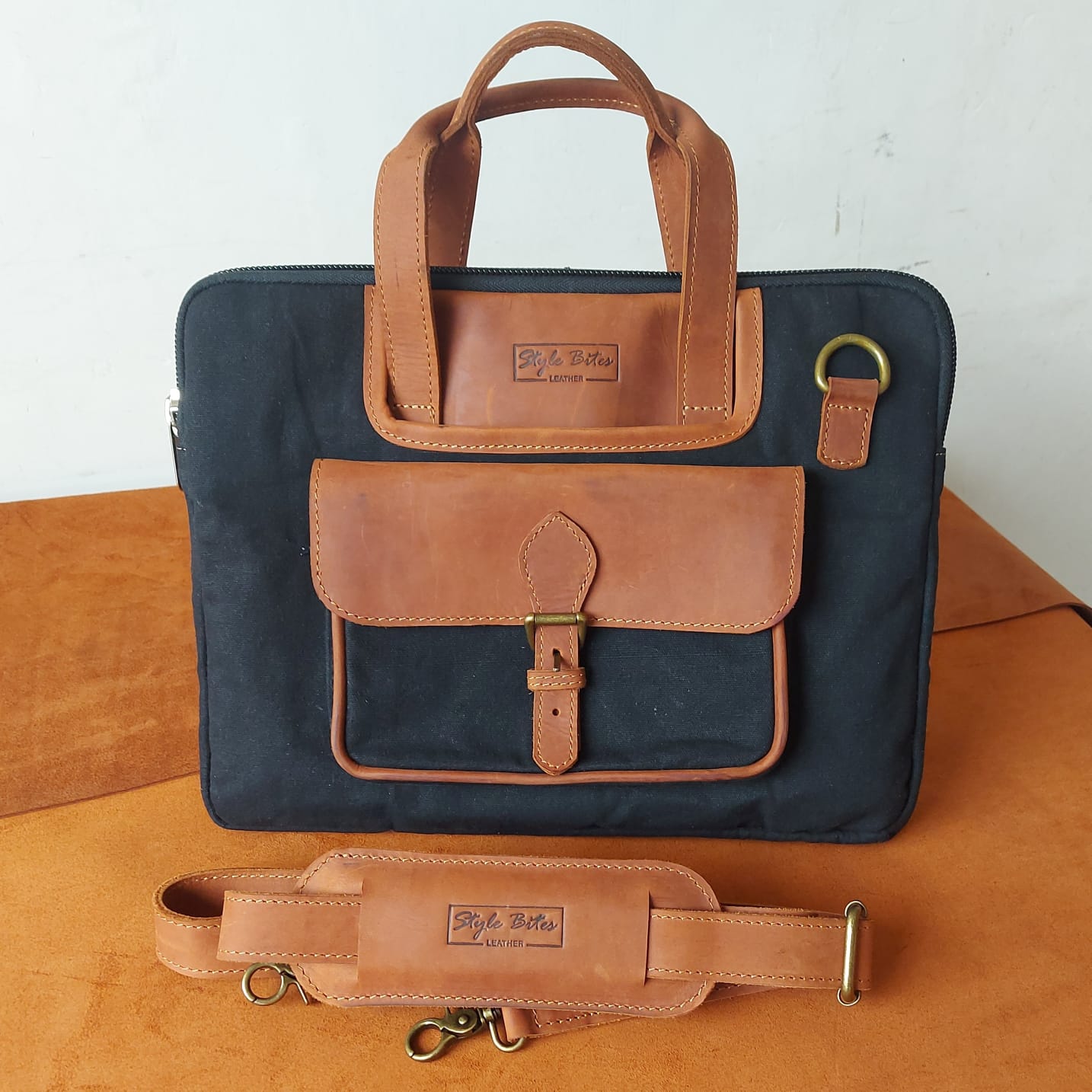 Canvas / Leather Kazuri Laptop Bag - Langata Link Shops